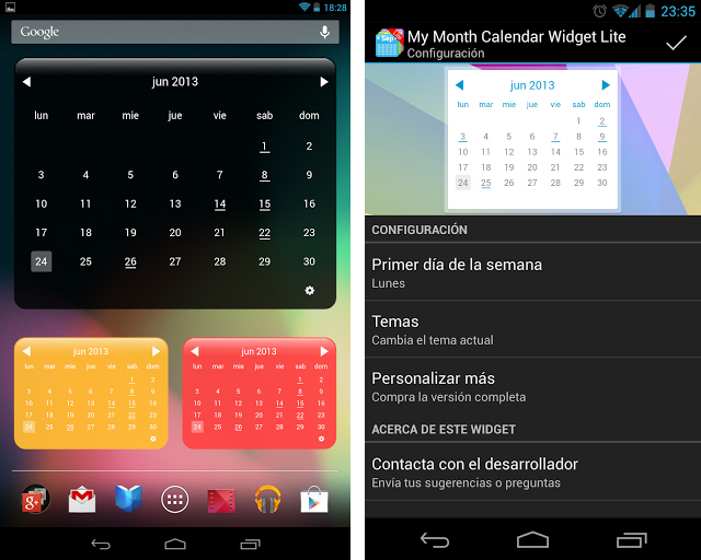 My Month Calendar Widget: Un colorido y muy efectivo widget de calendario