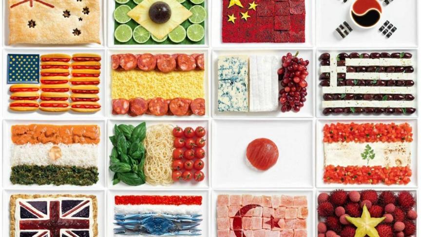 Banderas hechas con comida del país que representan
