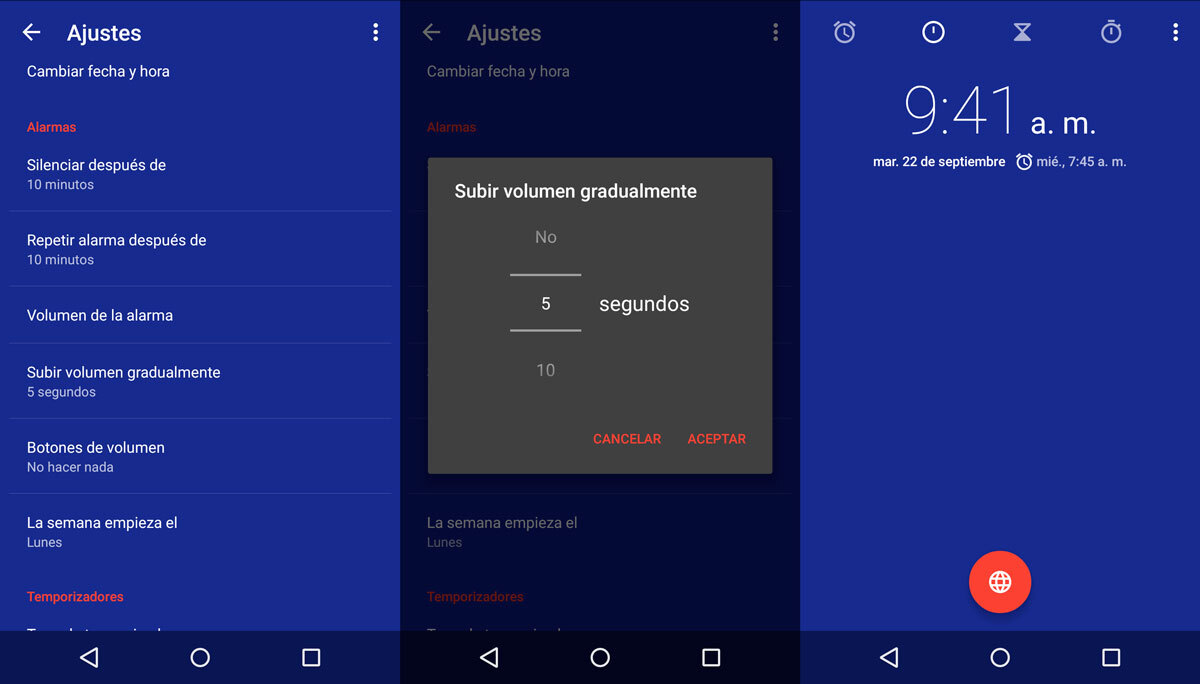 El reloj de Android se actualiza con alarmas ascendentes
