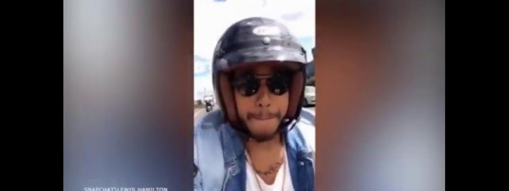 Lewis Hamilton Snapchat video selfie while riding motorbike