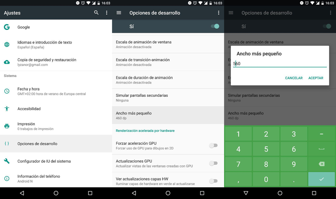 Android N permite elegir los DPI y cambiar el tamaño de toda la interfaz