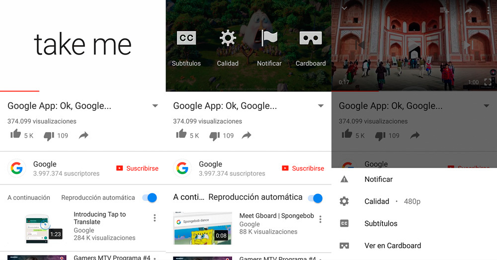 Esta es la nueva interfaz del menú de YouTube