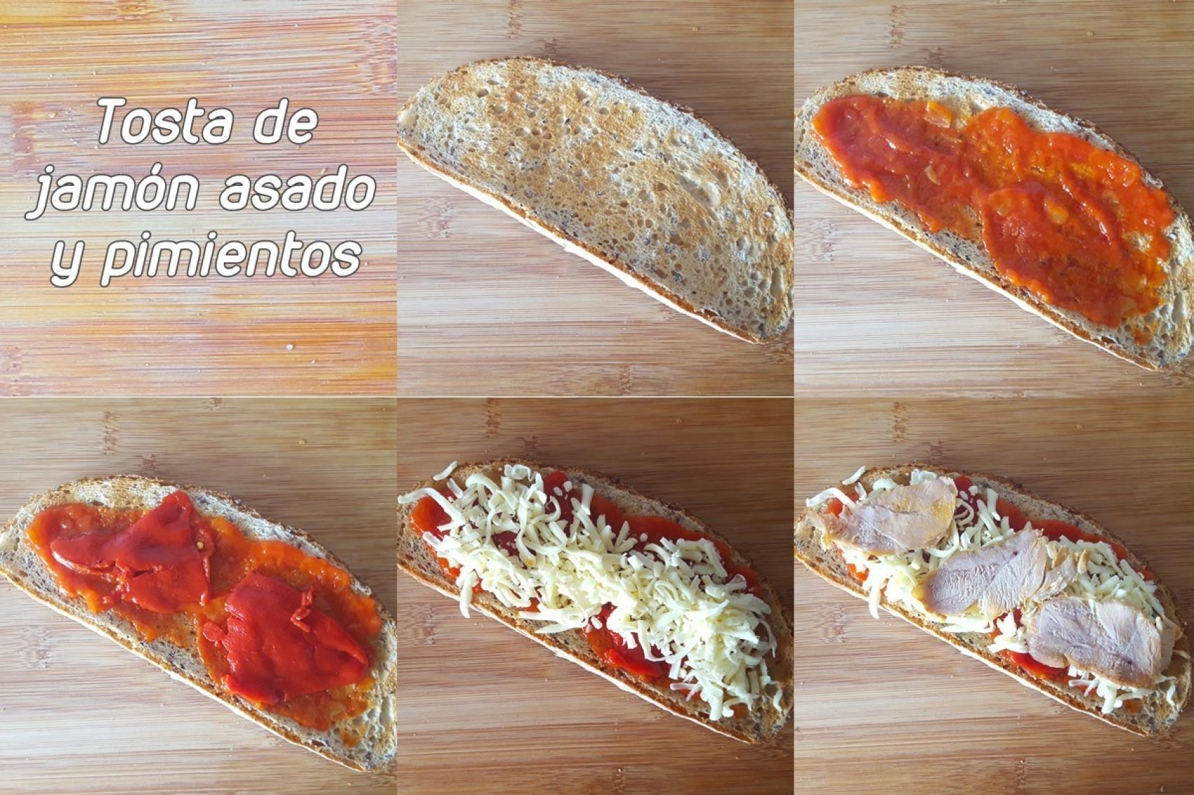 Tosta de jamón asado y pimientos, receta lista en un momento
