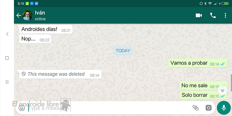Cómo borrar mensajes de WhatsApp que has enviado por error