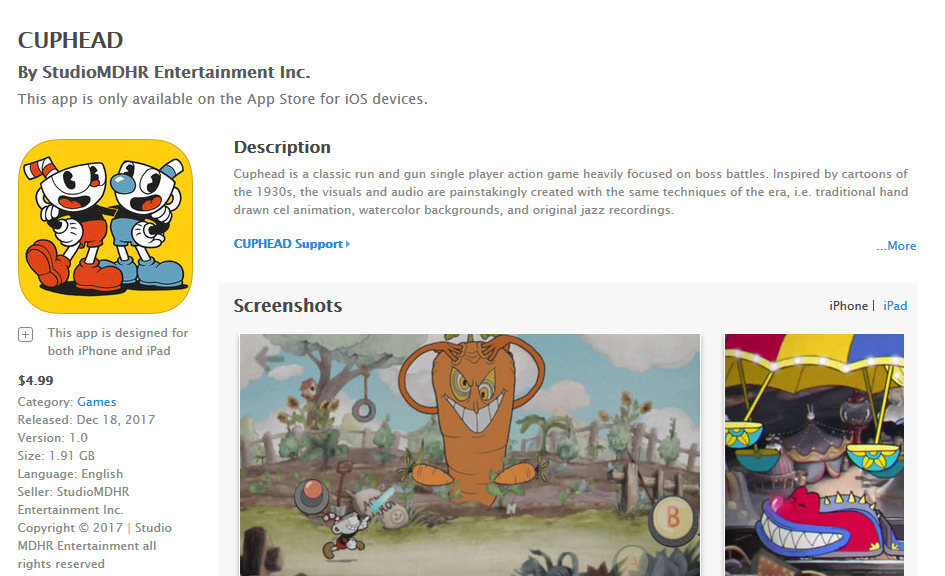 Apple permitió en su App Store una versión falsa de Cuphead, el juego ...