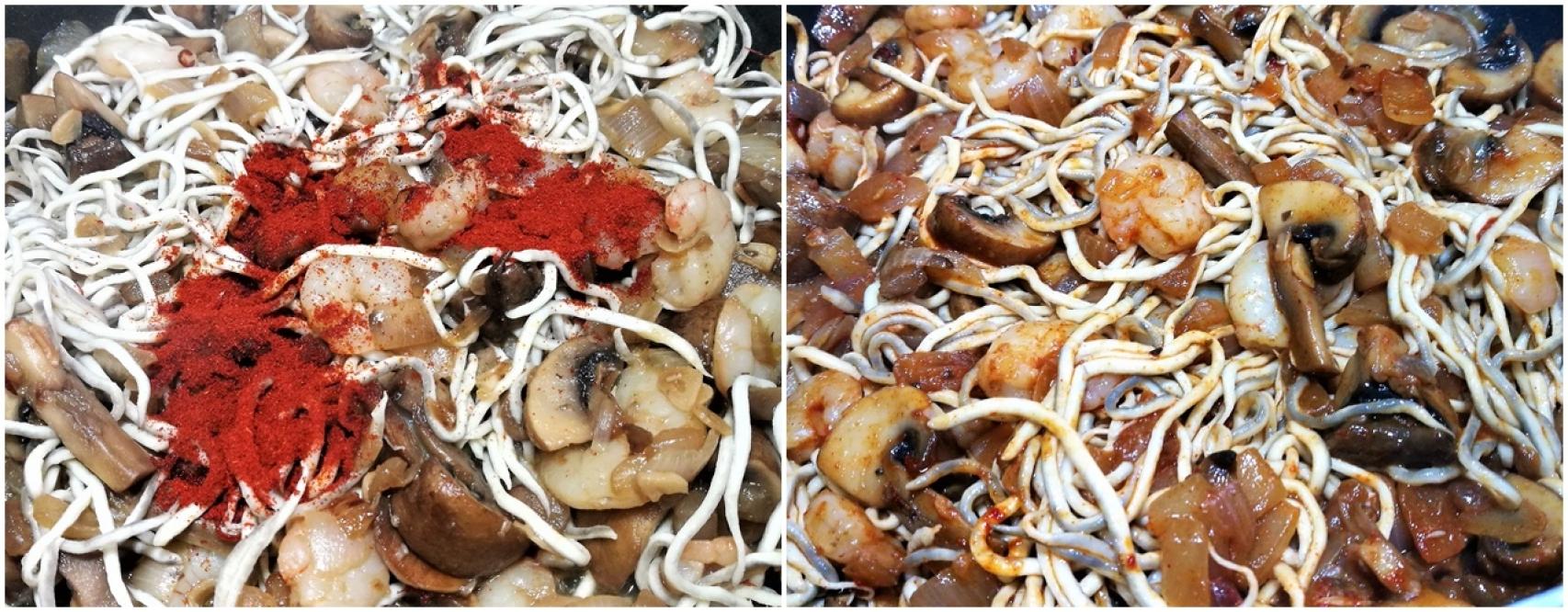 Angulas de surimi salteadas con huevo estrellado, un entrante irresistible