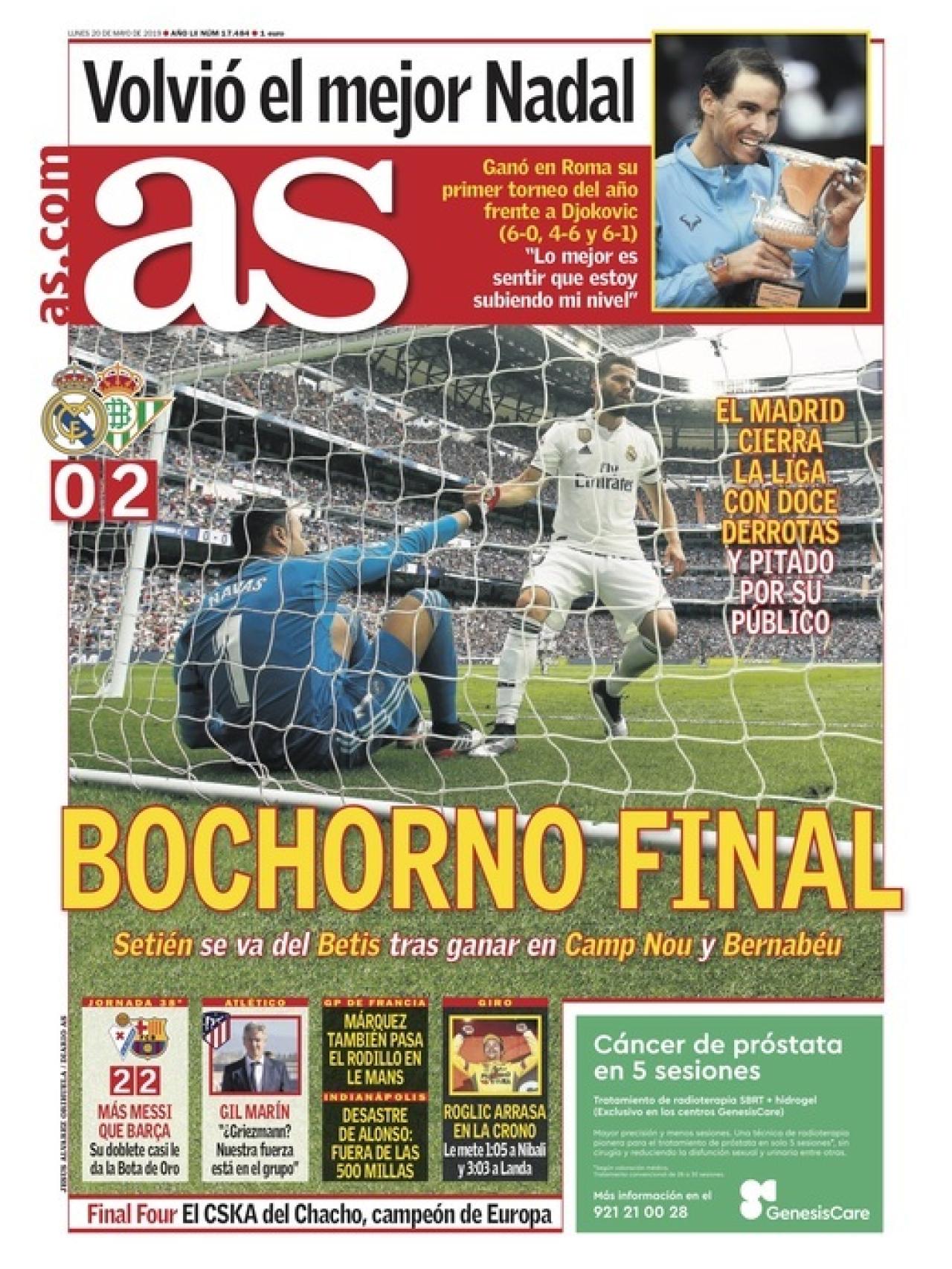 La portada del diario AS (20/05/2019)