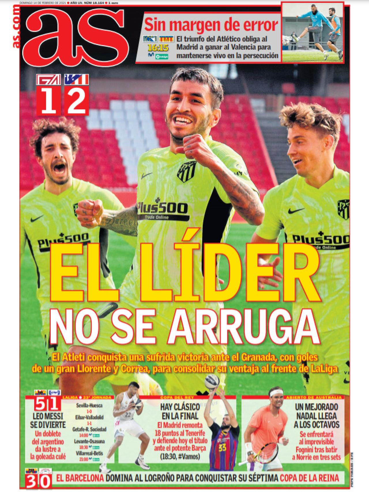 La portada del diario AS (14/02/2021)