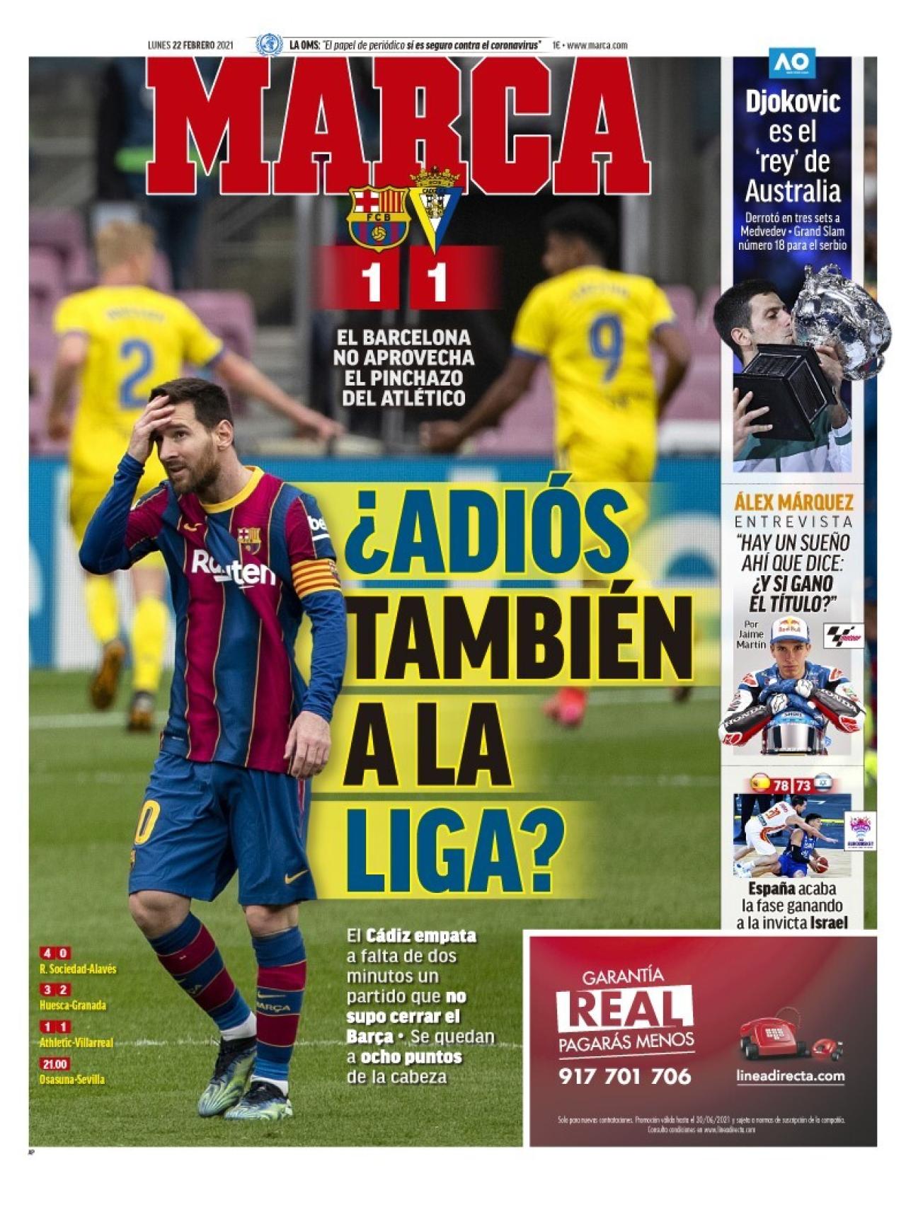 La portada del diario MARCA (22/02/2021)