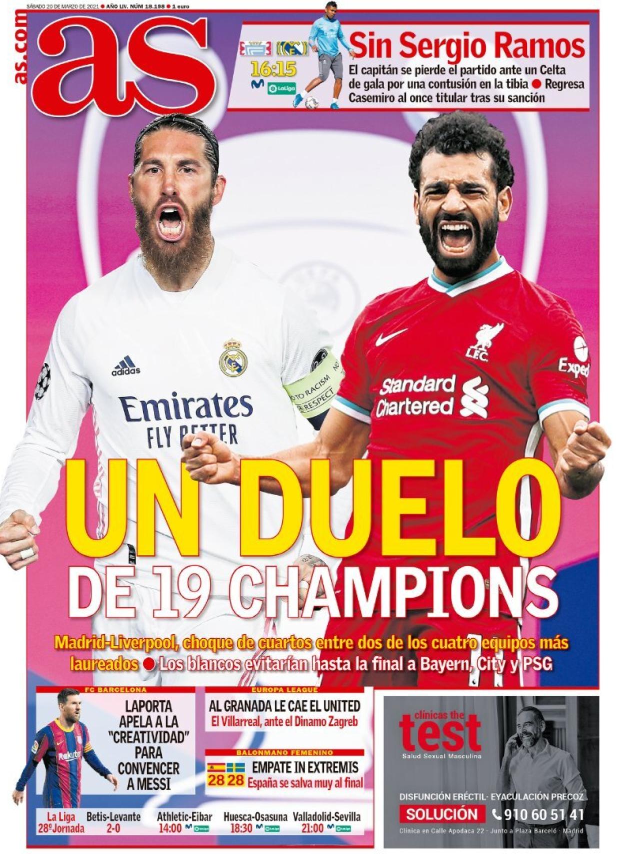 La portada del diario AS (20/03/2021)