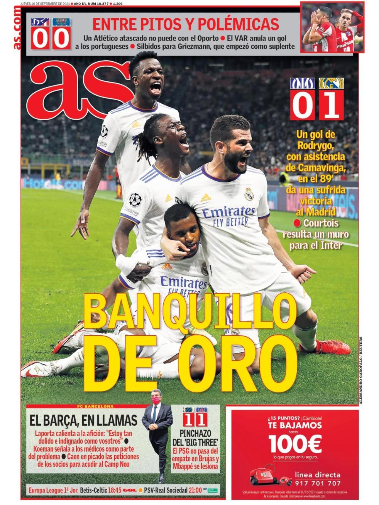 La portada del diario AS (16/09/2021)