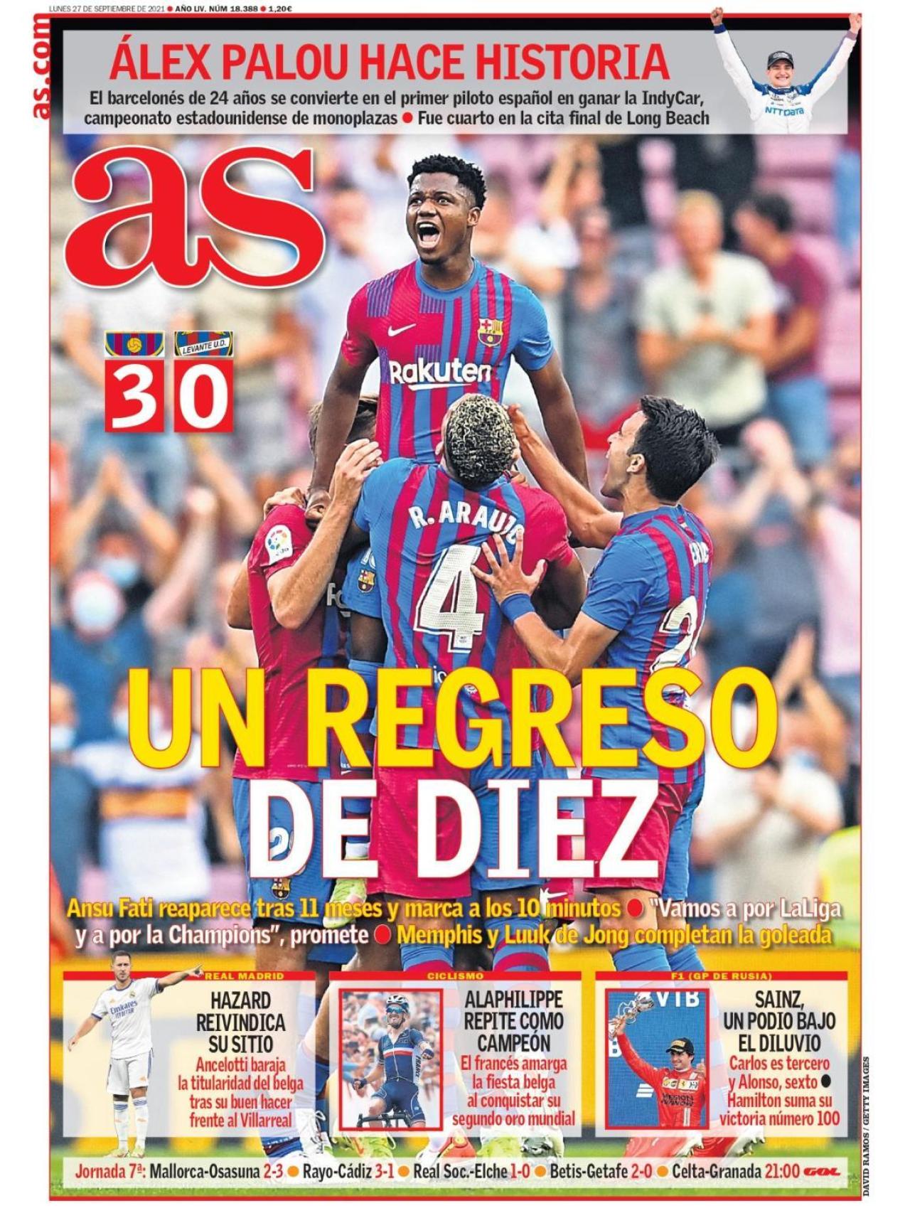 La portada del diario AS (27/09/2021)