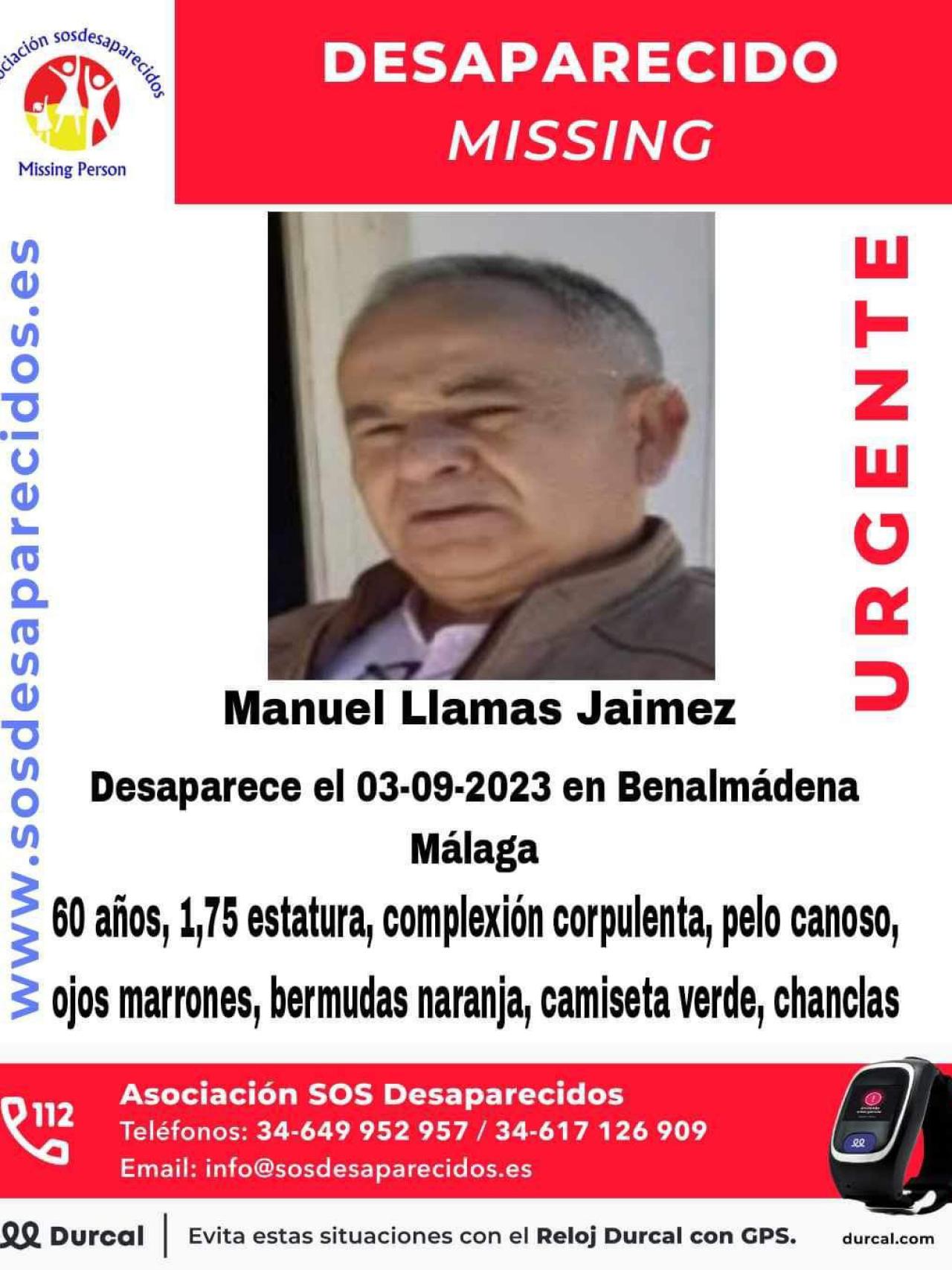 Buscan a Manuel Llamas Jaimez, de 60 años, desaparecido en Benalmádena ...